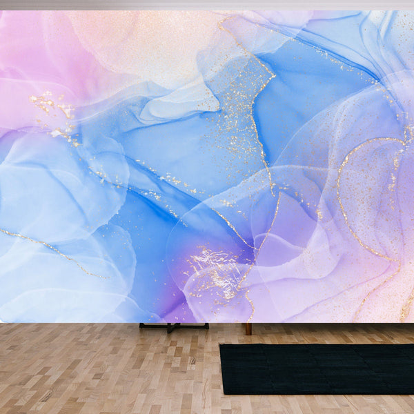Pink, Blue and Gold Glitter Outline Wallpaper Living Room Mural – Wall ...