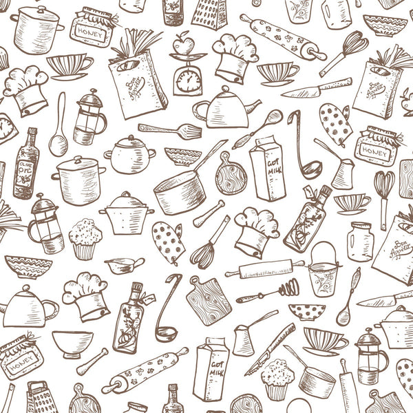 Kitchen doodle Sketch Utensils Hand-Drawn with Ink Wallpaper Kitchen M ...