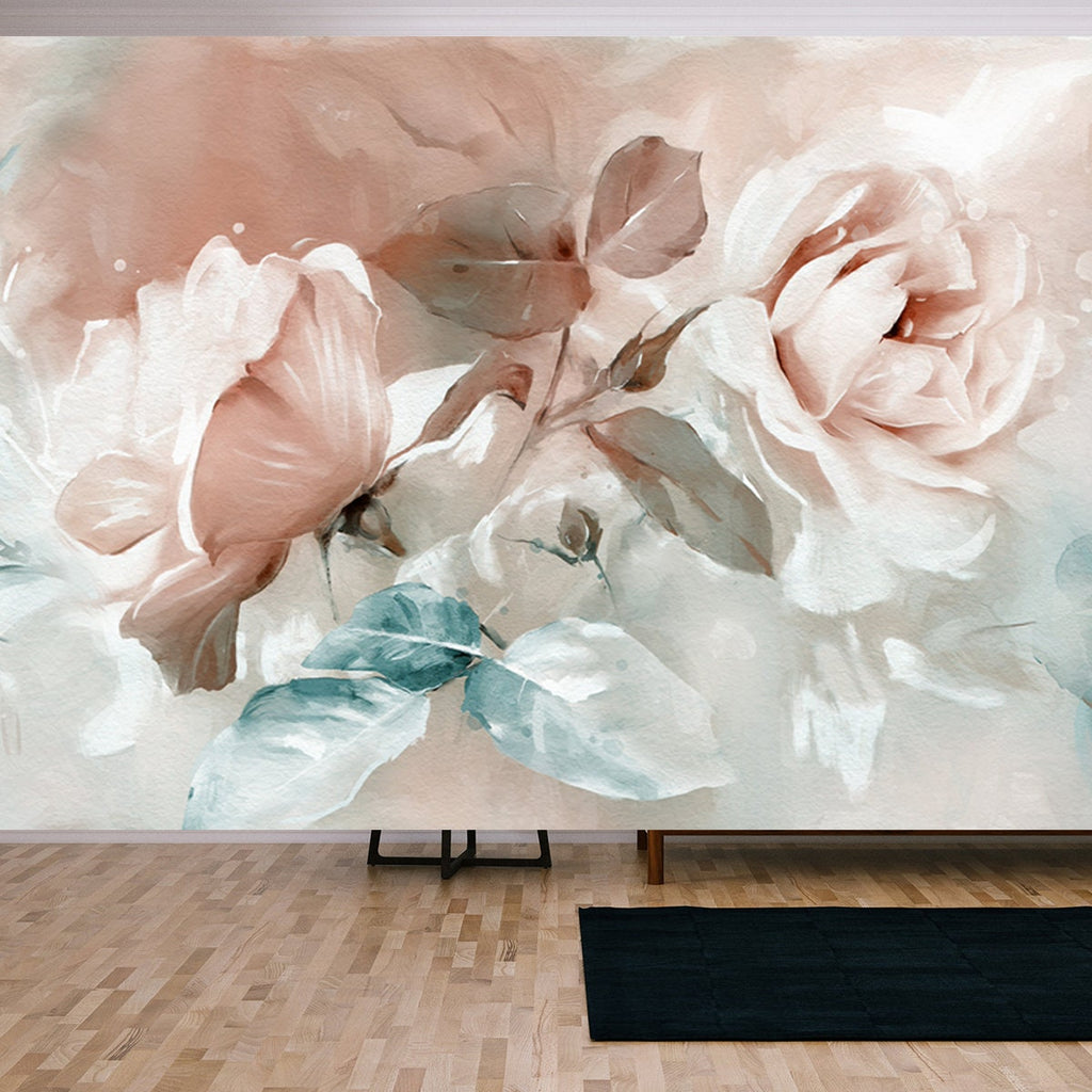 Oil Painting with Flower Rose, Leaves. Botanic Print Background Wallpa ...